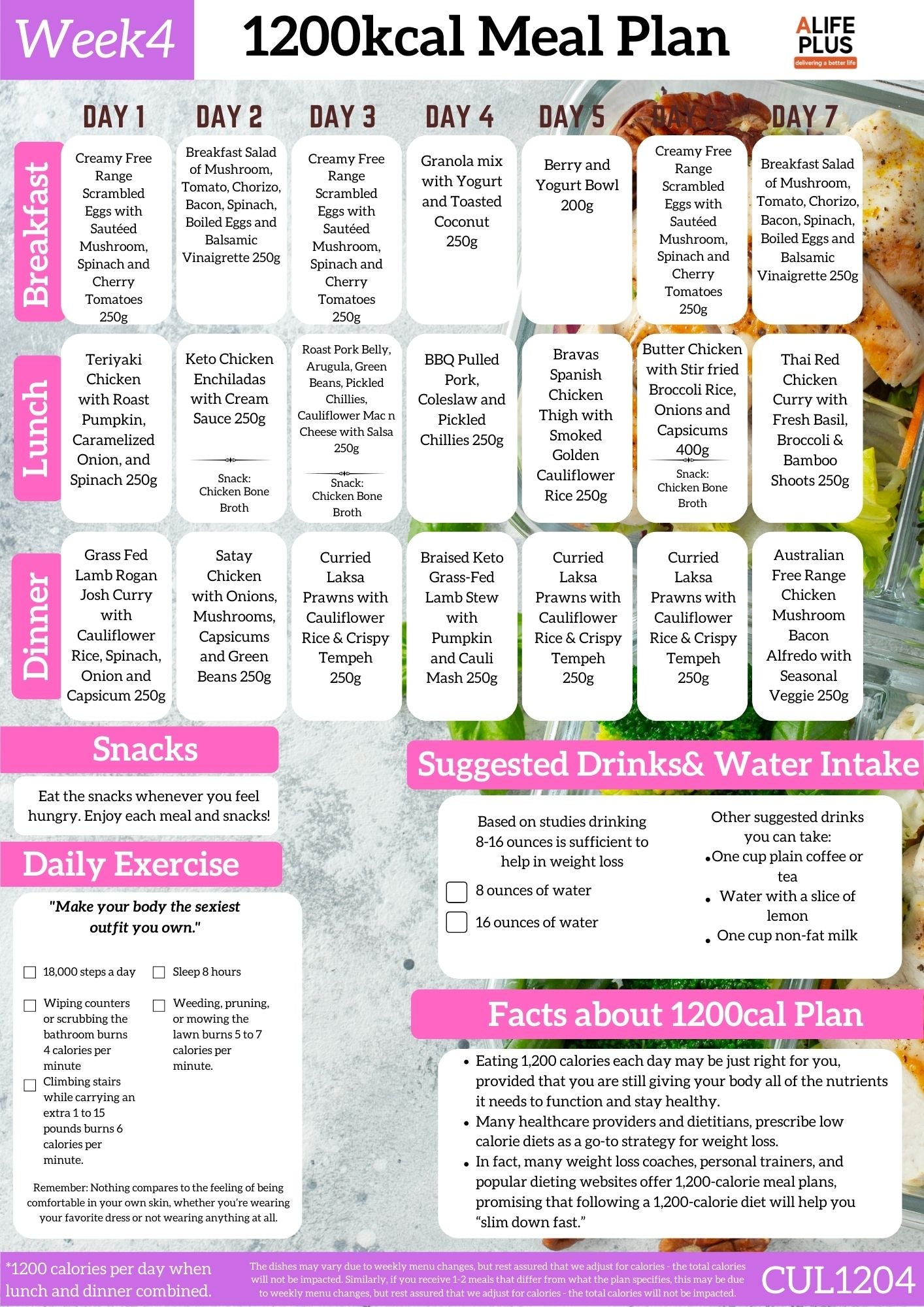 1200cal 28-Days Ultimate Meal Plan – A Life Plus (A+)